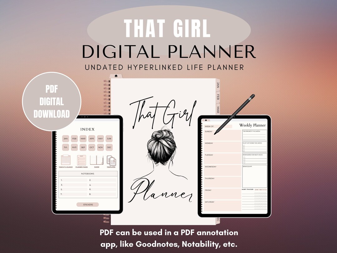 THAT GIRL Planner, Undated Digital Planner, Daily, Weekly & Monthly ...