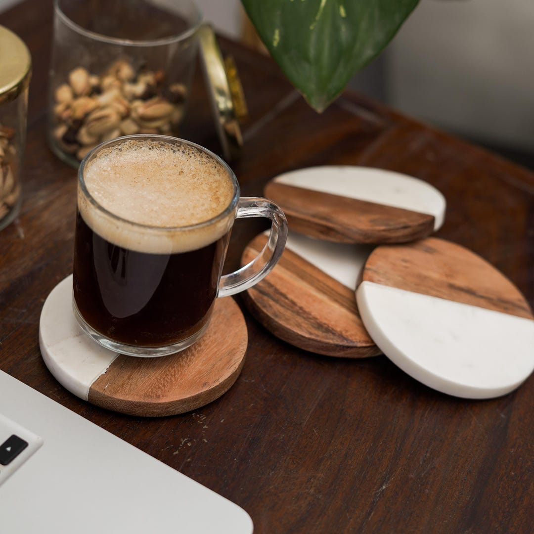 Set of 4 Marble and Wood Coaster/round Coaster Set/square Coaster Set ...