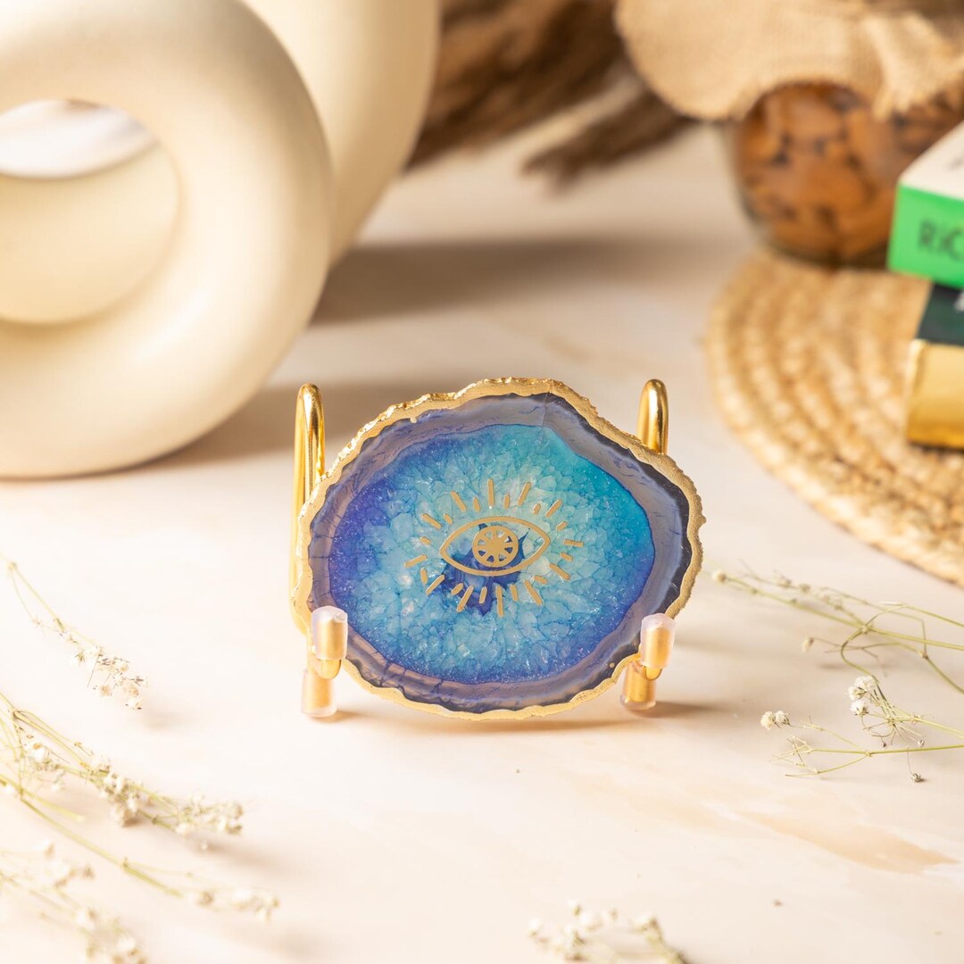 Agate Evil Eye With Metal Stand Showpiece/house Protection Accessories ...