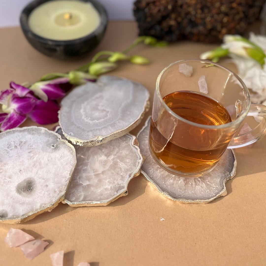 Set of 4 Crystal Agate Coasters/table Decor Items/drinking Coasters ...
