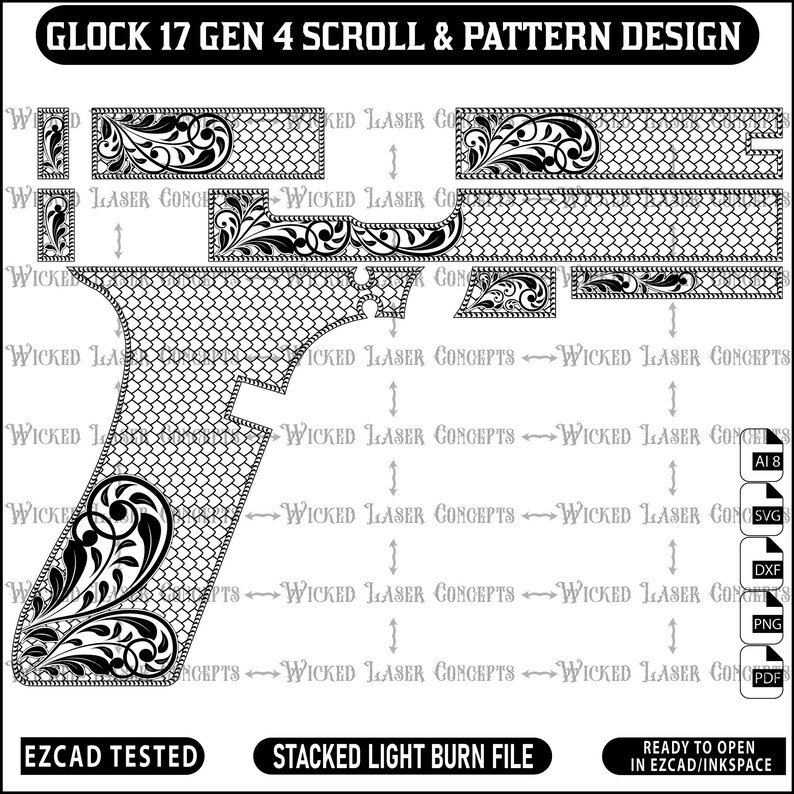 Glock 17 Gen 4 Scroll Design With Stacked Lightburn File - Etsy