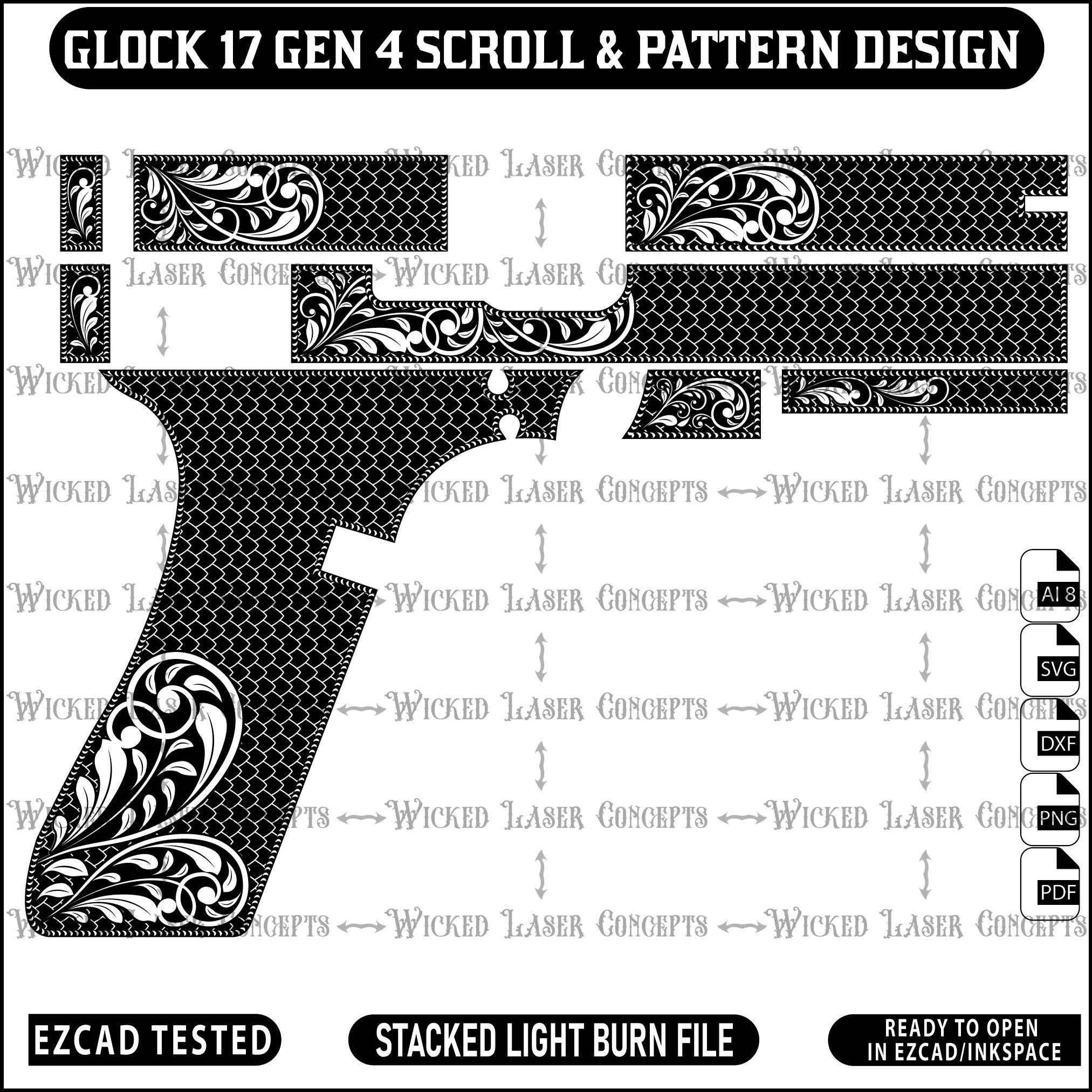 Glock 17 Gen 4 Scroll Design II With Stacked Lightburn File - Etsy