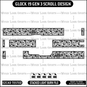 Glock 19 Gen 3 Slide Scroll Design With Stacked Lightburn File - Etsy