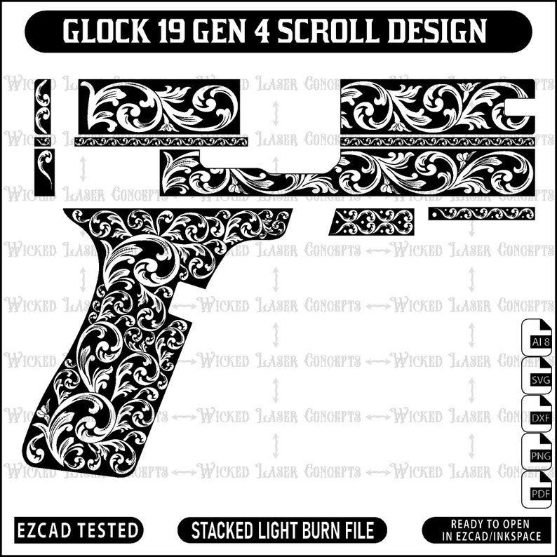 Glock 19 Gen 4 Scroll Design With Stacked Lightburn File - Etsy