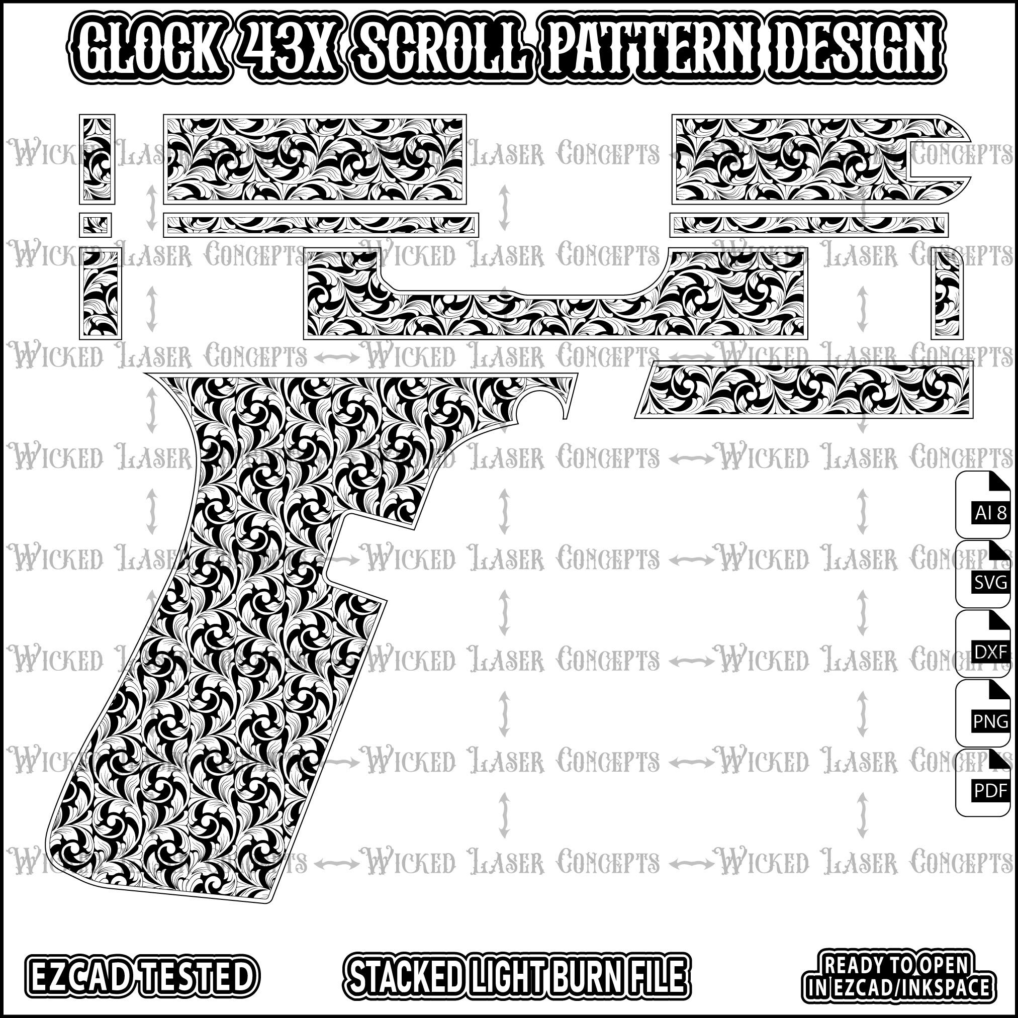 Glock 43x Scroll II Design With Stacked Lightburn File - Etsy