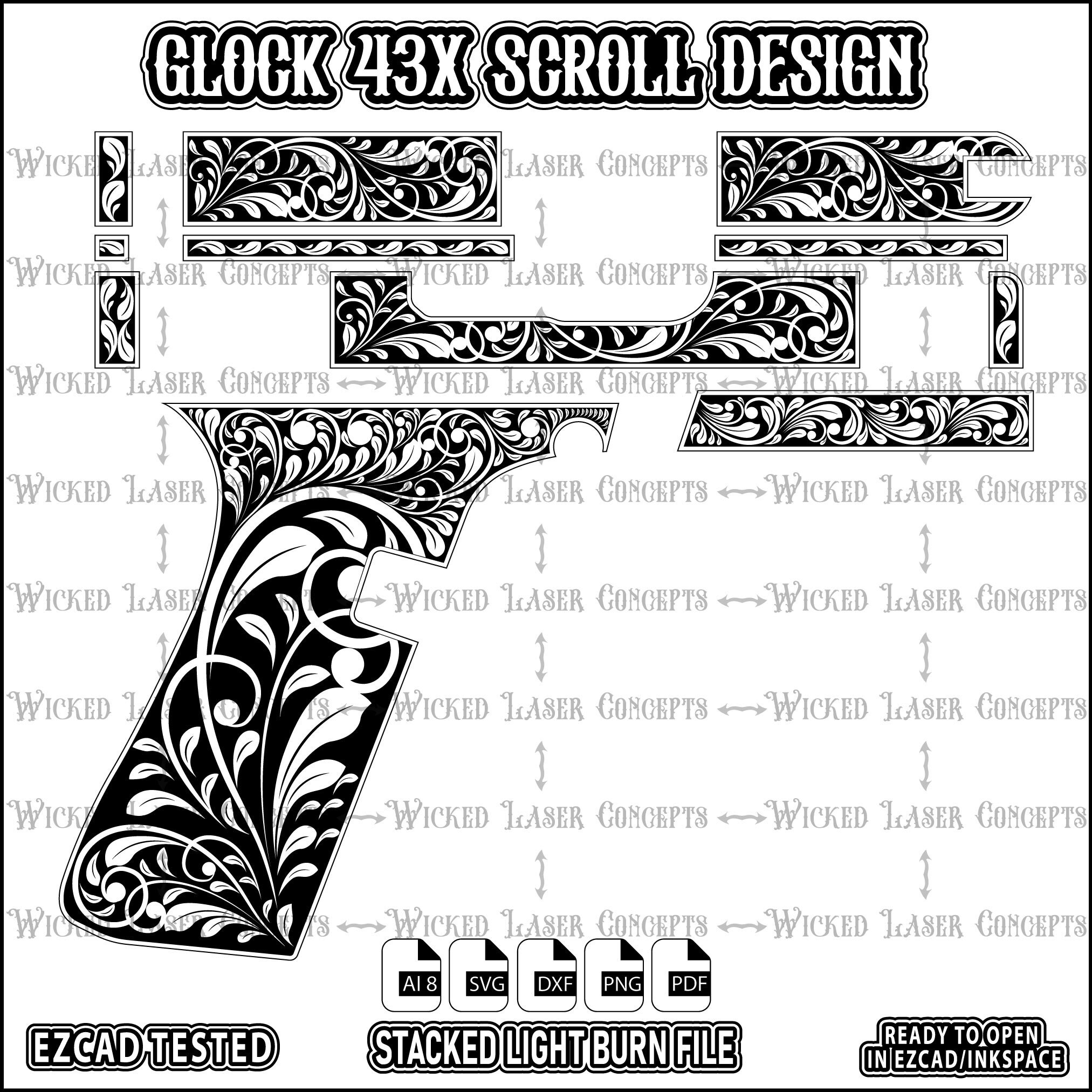 Glock 43x Scroll III Design With Stacked Lightburn File - Etsy