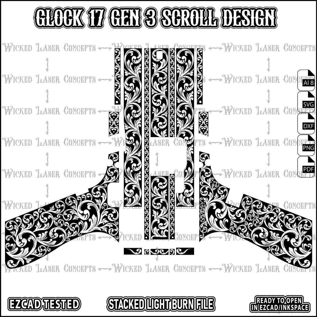 Glock 17 Gen 3 Scroll Design III With Stacked Lightburn File - Etsy