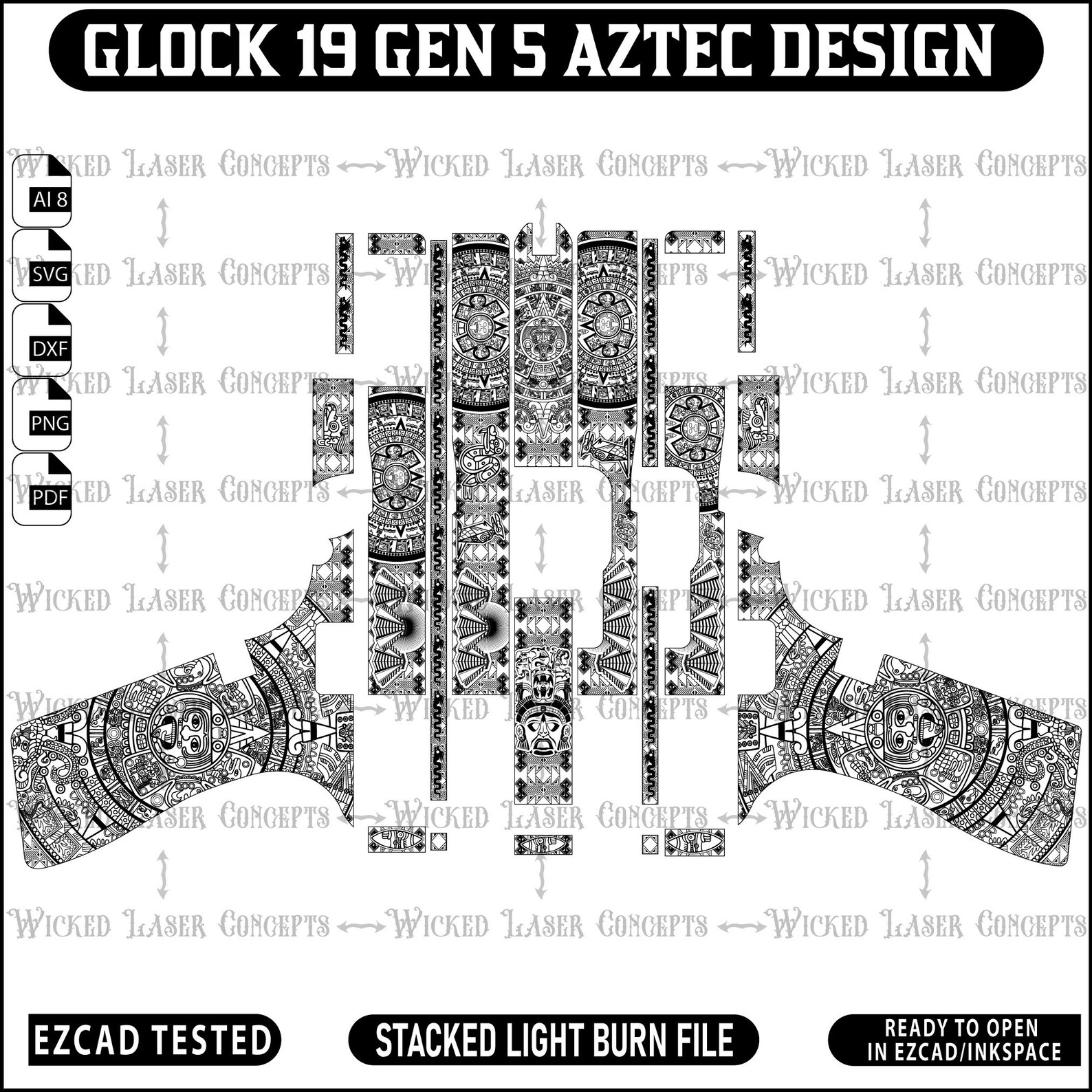 Glock 19 Gen 5 Aztec Design With Stacked Lightburn File - Etsy