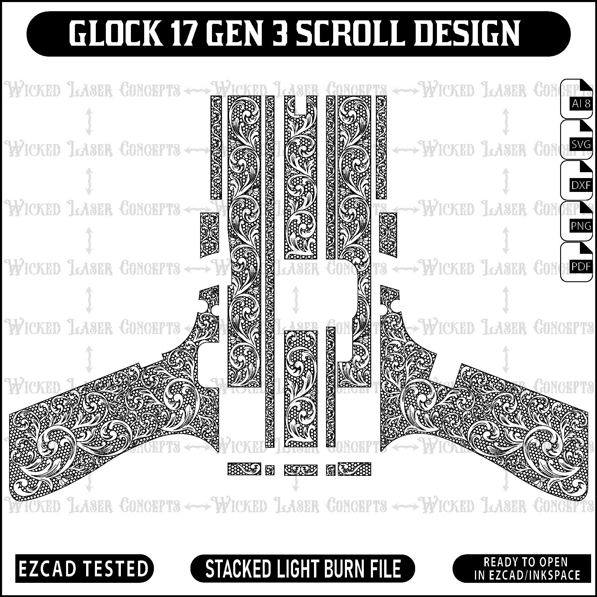 Glock 17 Gen 3 Scroll Design II With Stacked Lightburn File - Etsy