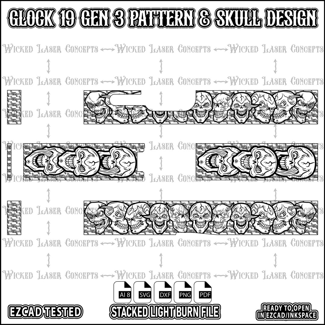 Glock 19 Gen 3 Slide Skull Design With Stacked Lightburn File - Etsy