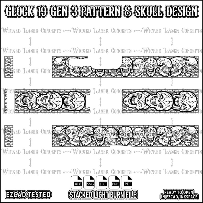 Glock 19 Gen 3 Slide Skull Design With Stacked Lightburn File - Etsy