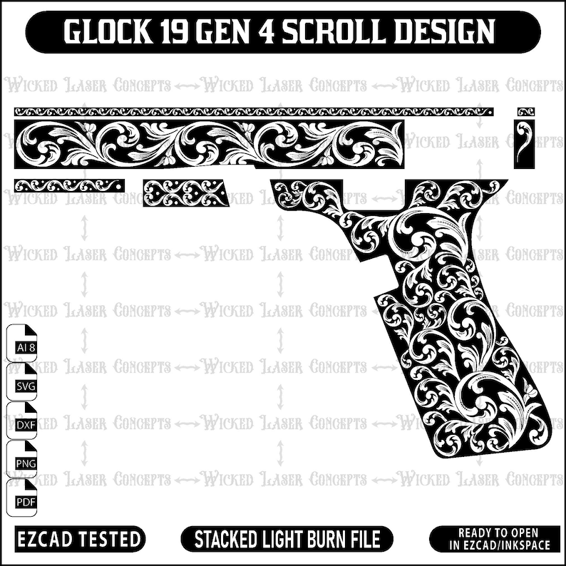 Glock 19 Gen 4 Scroll Design With Stacked Lightburn File - Etsy