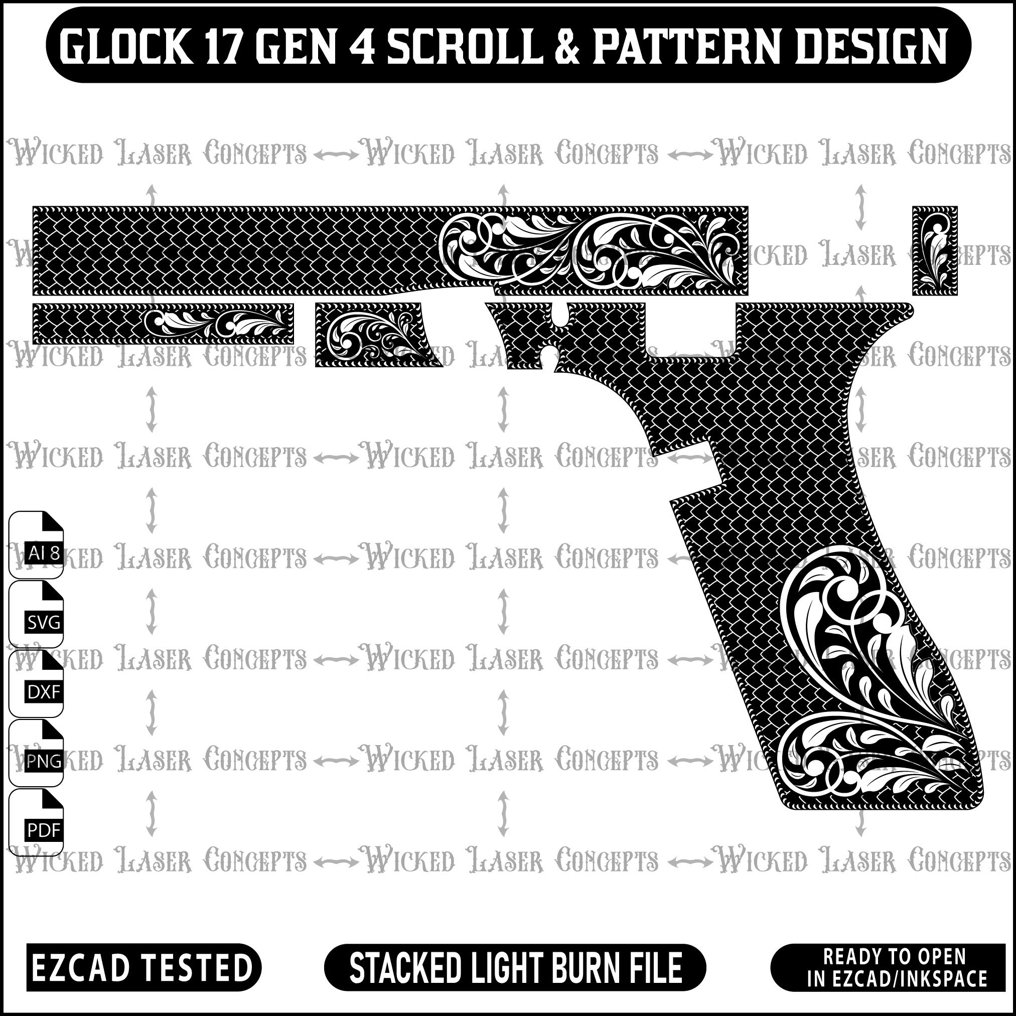 Glock 17 Gen 4 Scroll Design II With Stacked Lightburn File - Etsy