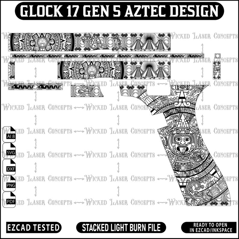 Glock 17 Gen 5 Aztec Design With Stacked Lightburn File - Etsy