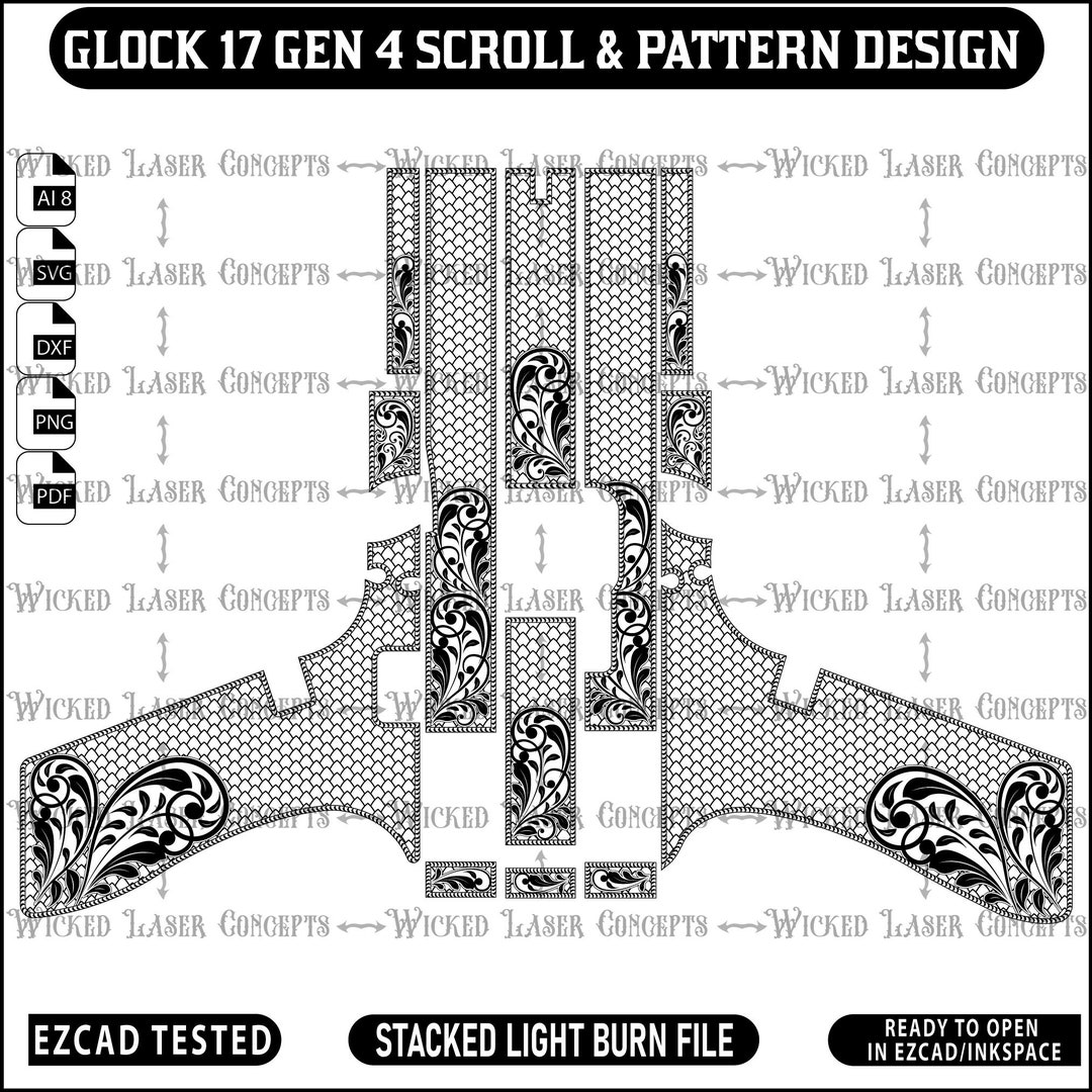 Glock 17 Gen 4 Scroll Design With Stacked Lightburn File - Etsy