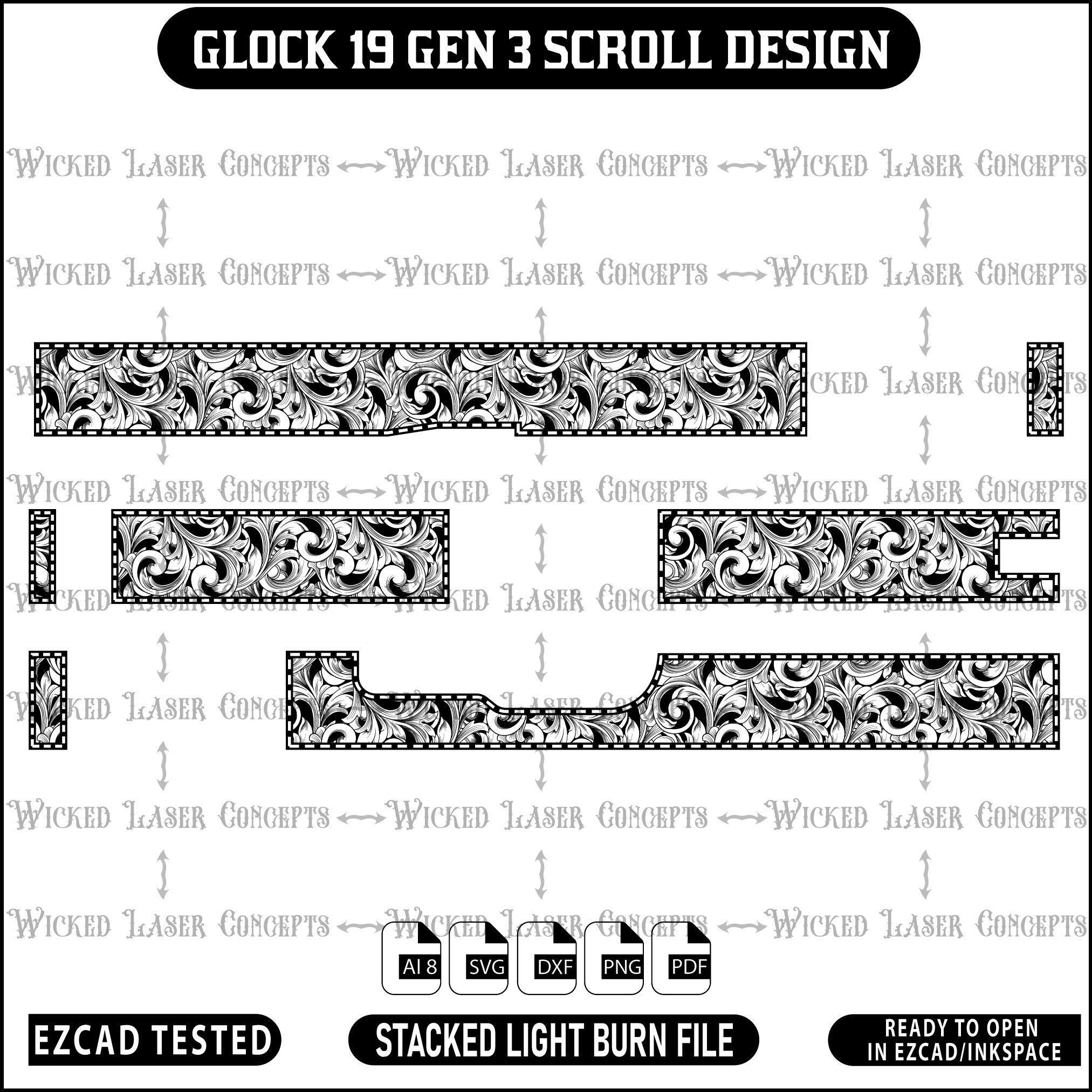 Glock 19 Gen 3 Slide Scroll Design With Stacked Lightburn File - Etsy