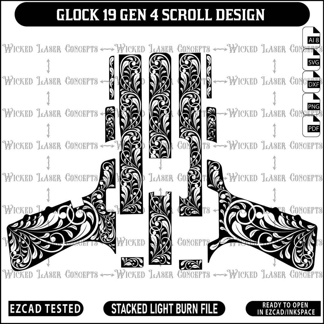 Glock 19 Gen 4 Scroll II Design With Stacked Lightburn File - Etsy