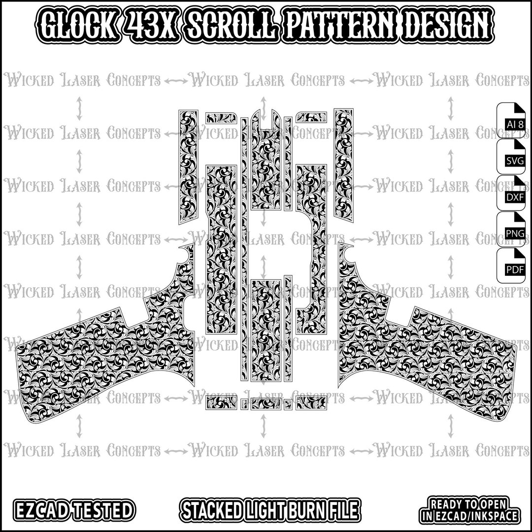 Glock 43x Scroll II Design With Stacked Lightburn File - Etsy
