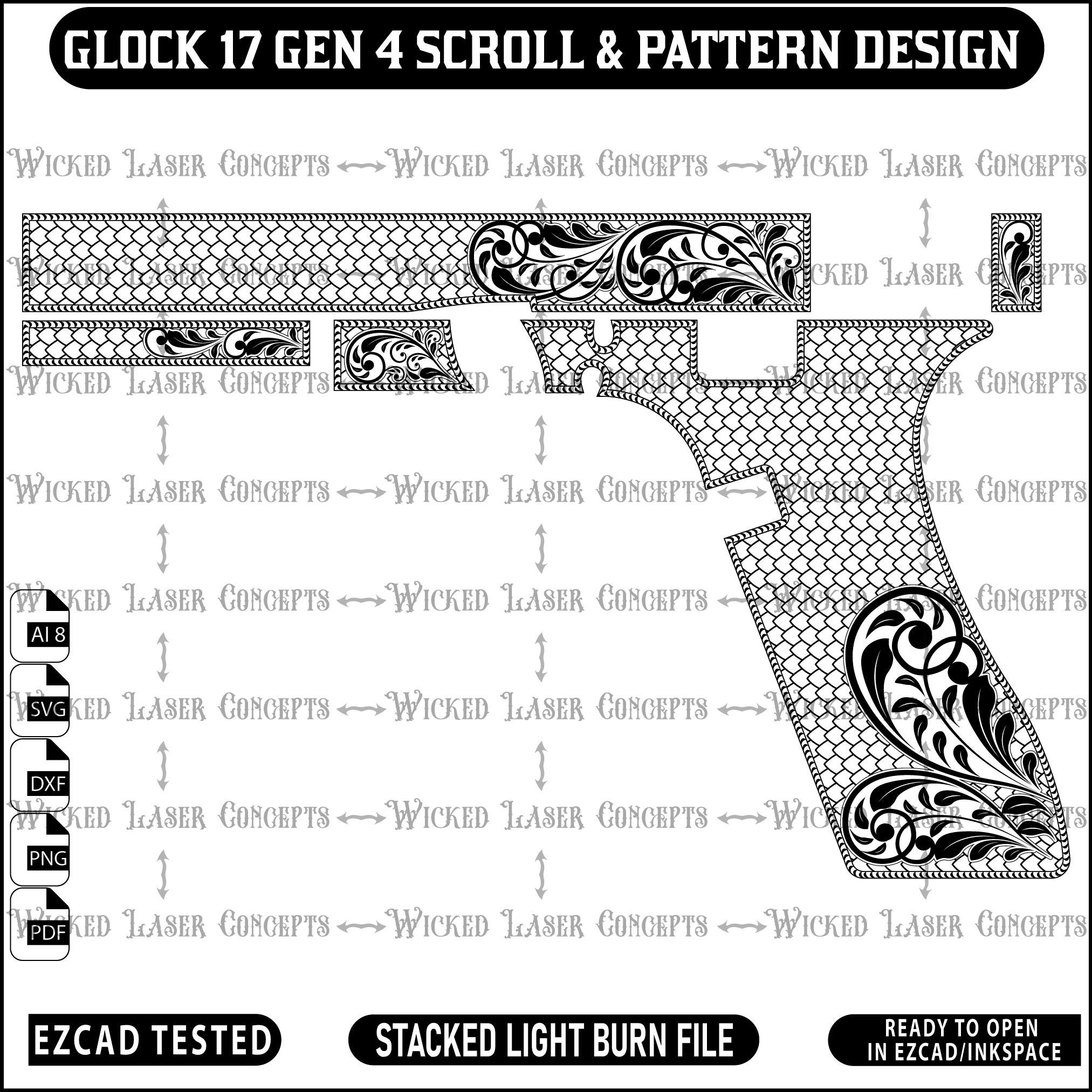 Glock 17 Gen 4 Scroll Design With Stacked Lightburn File - Etsy