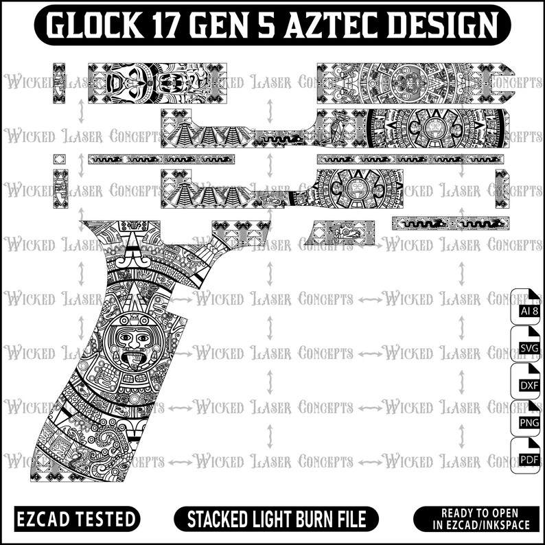 Glock 17 Gen 5 Aztec Design With Stacked Lightburn File - Etsy