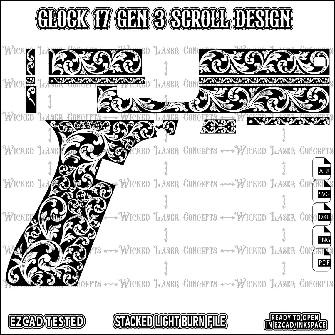 Glock 17 Gen 3 Scroll Design III With Stacked Lightburn File - Etsy