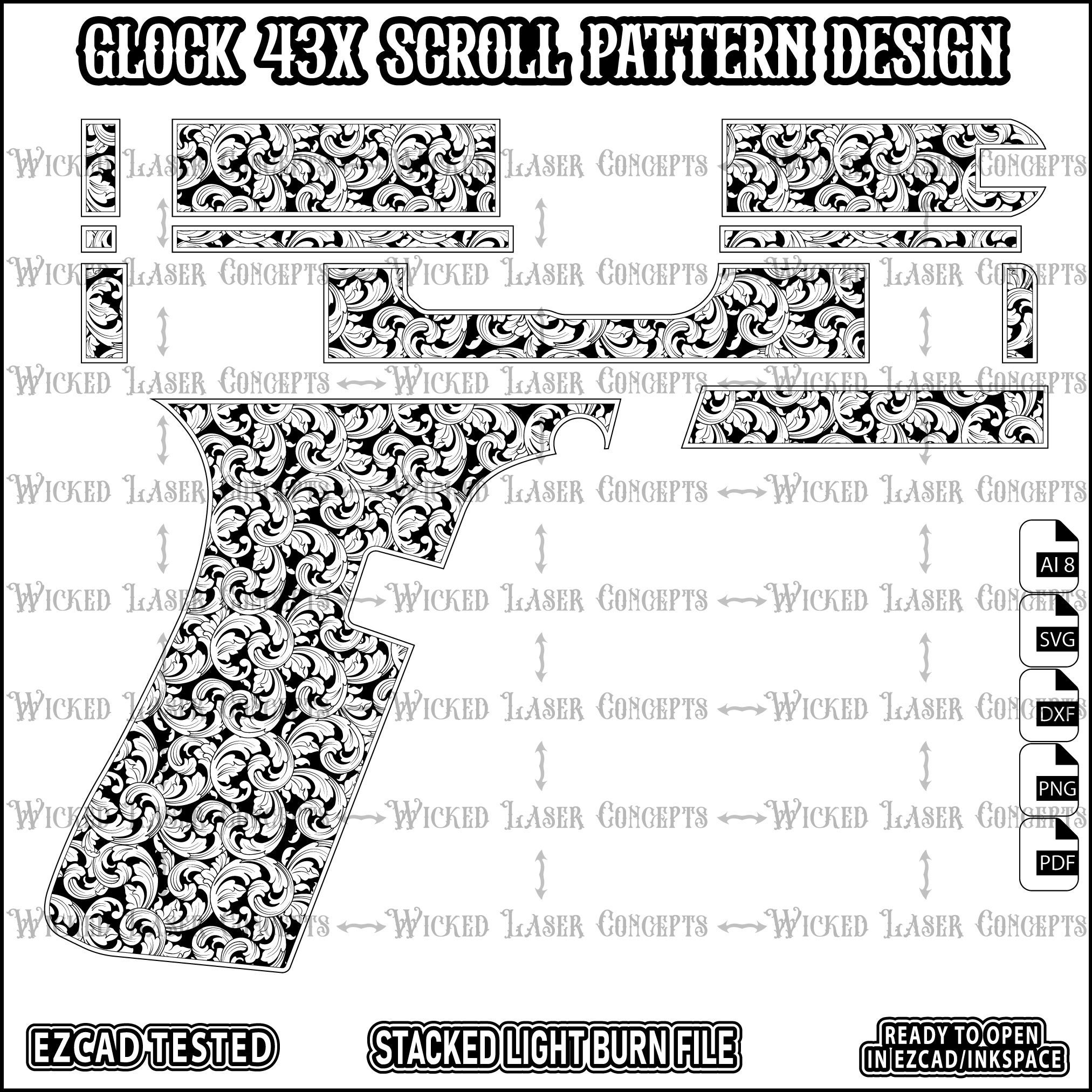Glock 43x Scroll I Design With Stacked Lightburn File - Etsy
