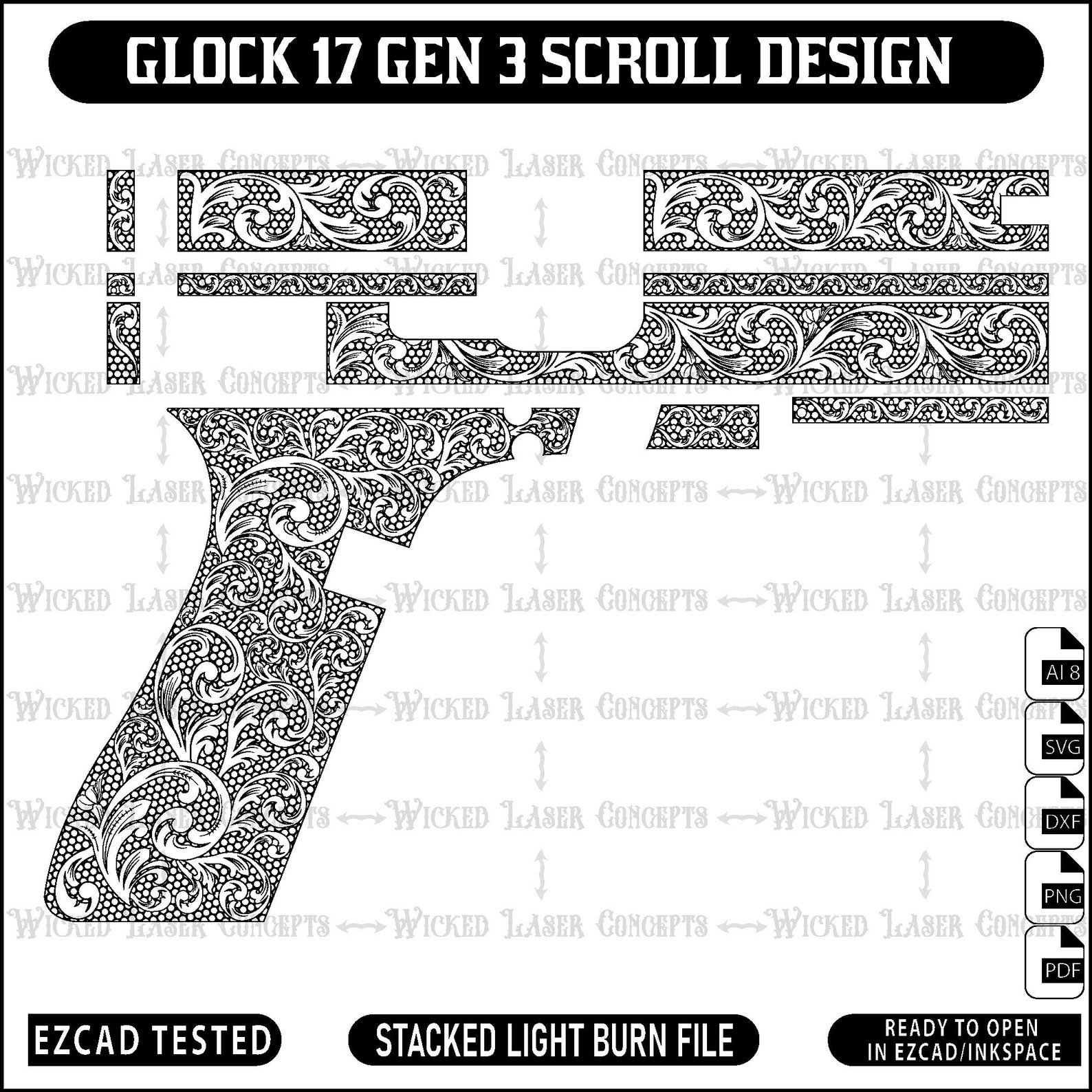 Glock 17 Gen 3 Scroll Design II With Stacked Lightburn File - Etsy