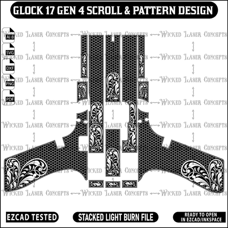 Glock 17 Gen 4 Scroll Design II With Stacked Lightburn File - Etsy