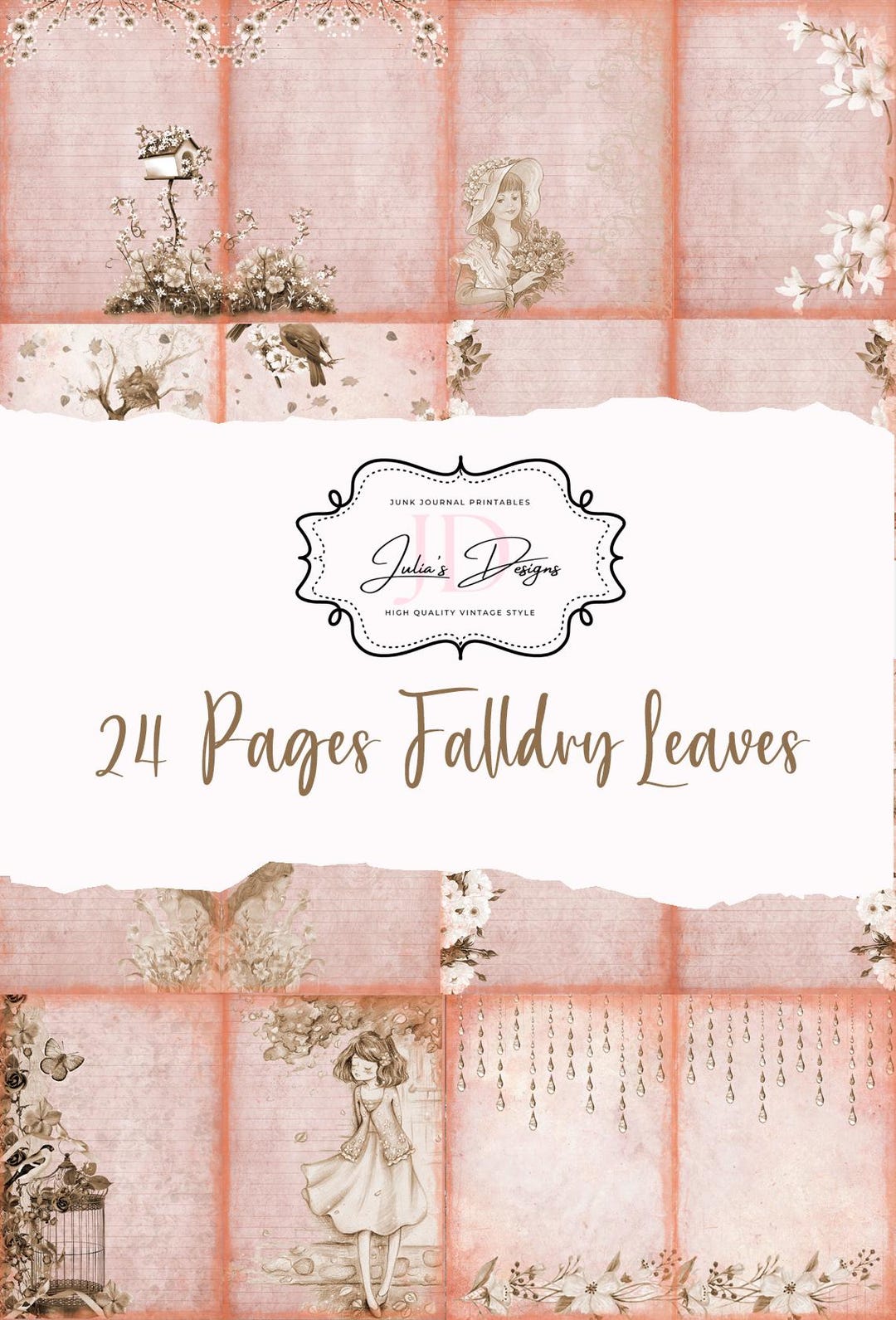 Falldry Leaves Printable Kit Bujo Scrapbook Papers Junk Journal Fantasy ...