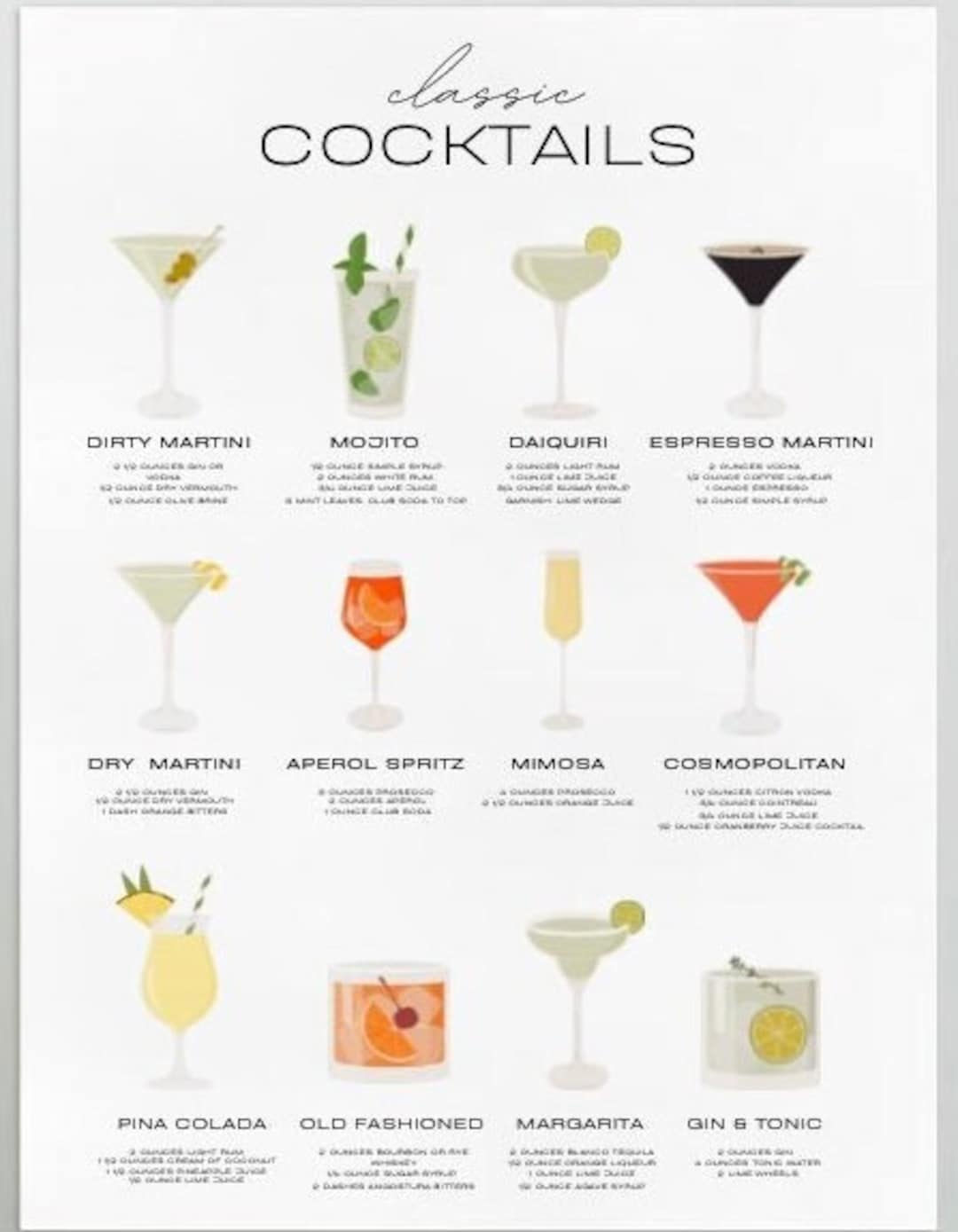 Classic Cocktails Digital Wall Art - Etsy