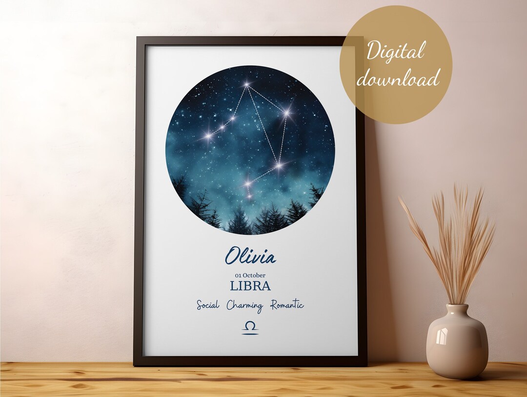 Personalised Libra Constellation Poster. Zodiac Star Sign Wall Art Gift ...