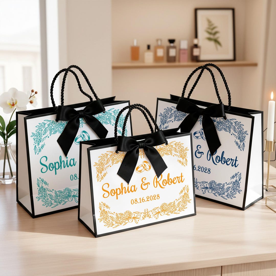 Wedding Welcome Bags With Satin Ribbon/toile De Jouy Wedding Thank You ...