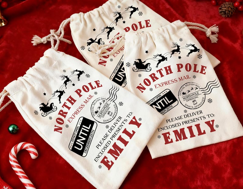 North Pole Santa Sack/custom Large Santa Sack/drawstring Christmas ...