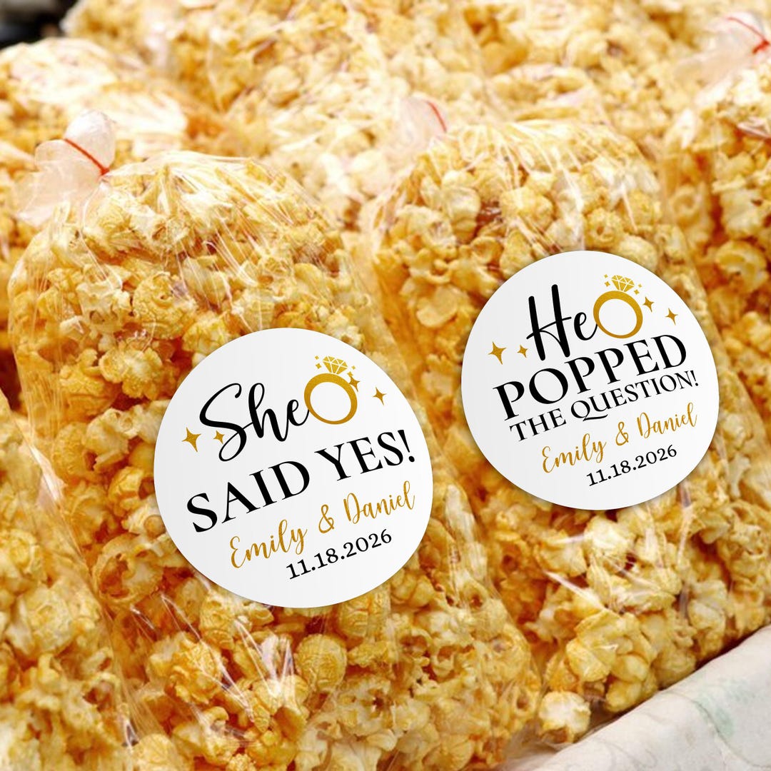 She Said Yes Labels/engagement Party Treat Bag Labels/popcorn Favors ...