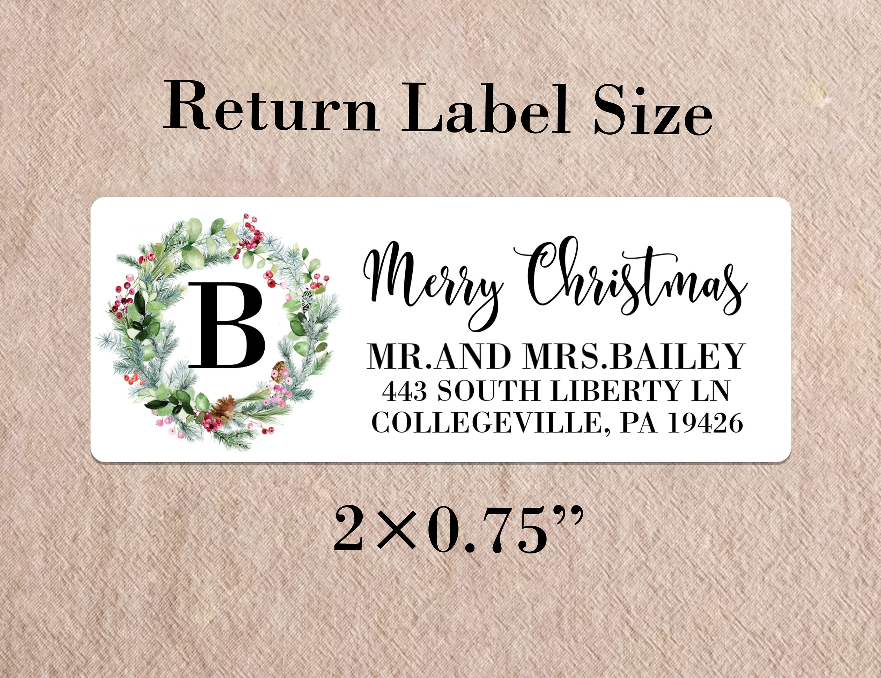 Christmas Wreath Return Address Labels Personalized Christmas Address ...