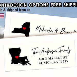 New Home Return Address Labels/usa Map Custom Personalized Heart Print ...
