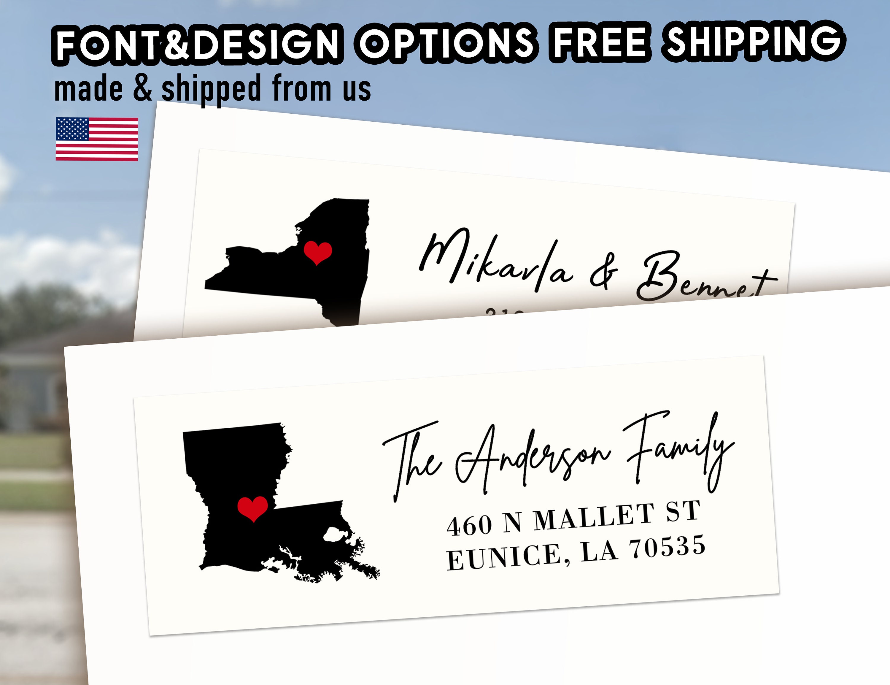 New Home Return Address Labels/usa Map Custom Personalized Heart Print ...