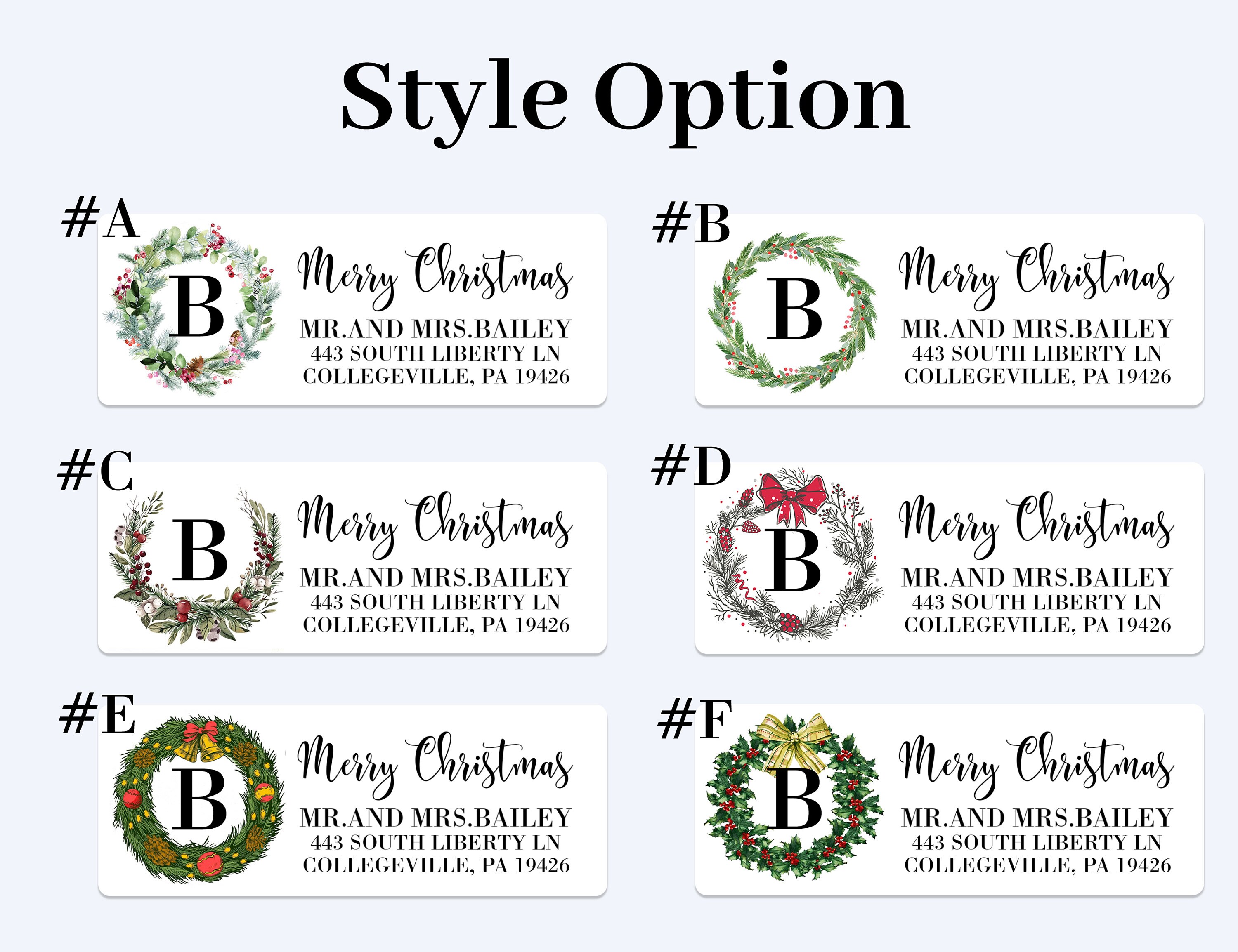 Christmas Wreath Return Address Labels Personalized Christmas Address ...