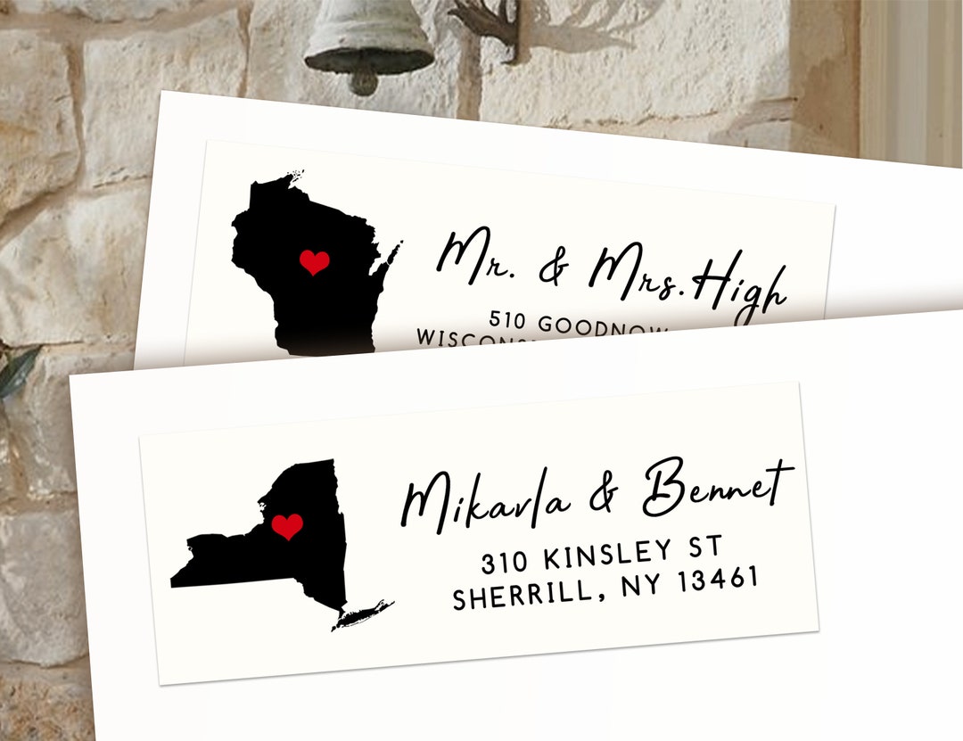 New Home Return Address Labels/usa Map Custom Personalized Heart Print ...