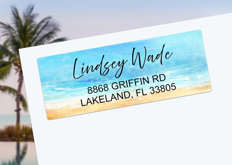 Holiday Address Label Tropical Island Sunset Stickers Summer Beach ...