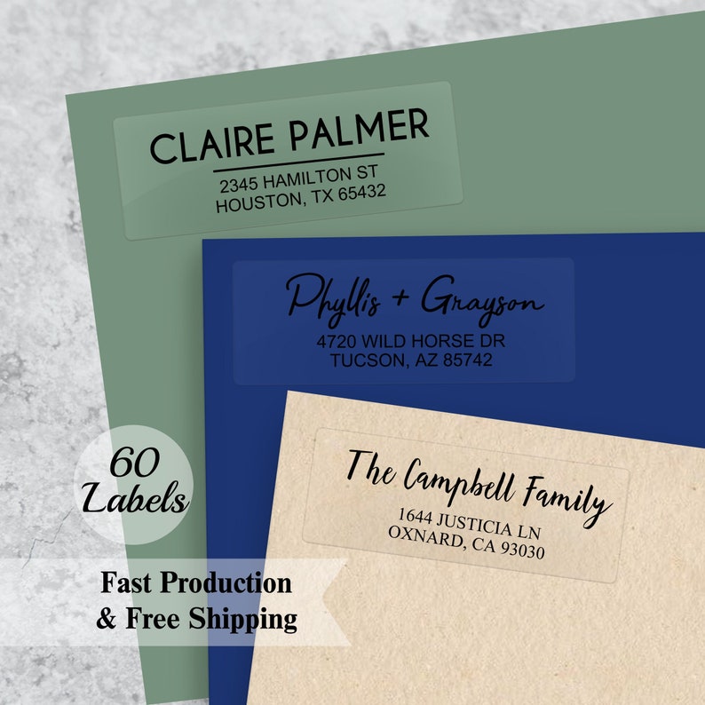 60 X CLEAR Address Stickers/transparent Custom Printed Return Address ...