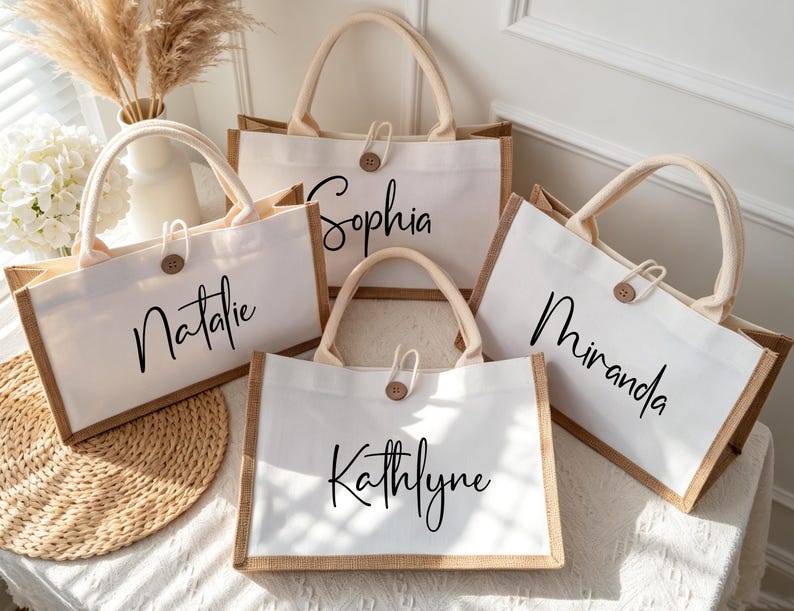Personalized Bride Bridesmaid Bags, Burlap Tote Bags, Bachelorette ...
