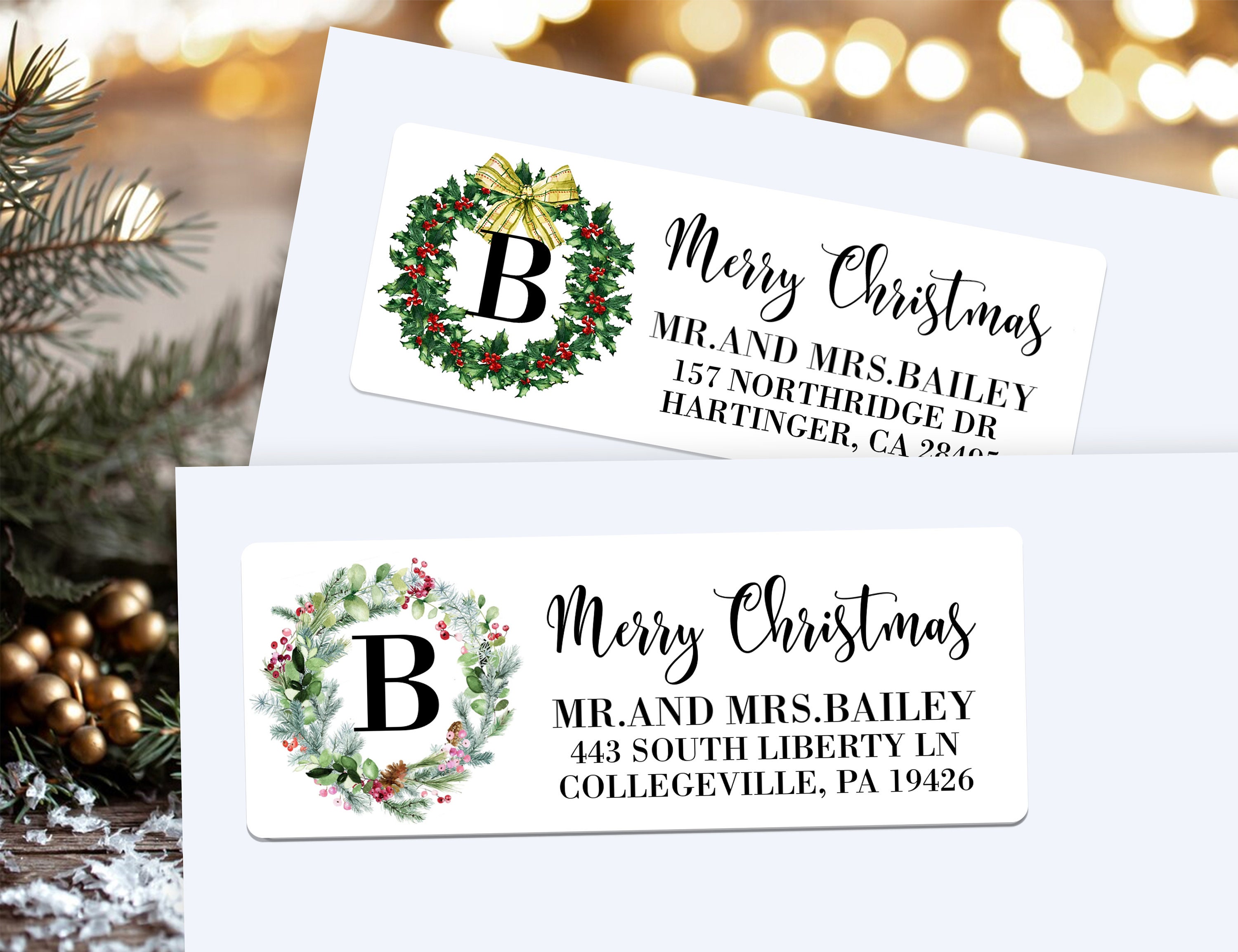 Christmas Wreath Return Address Labels Personalized Christmas Address ...