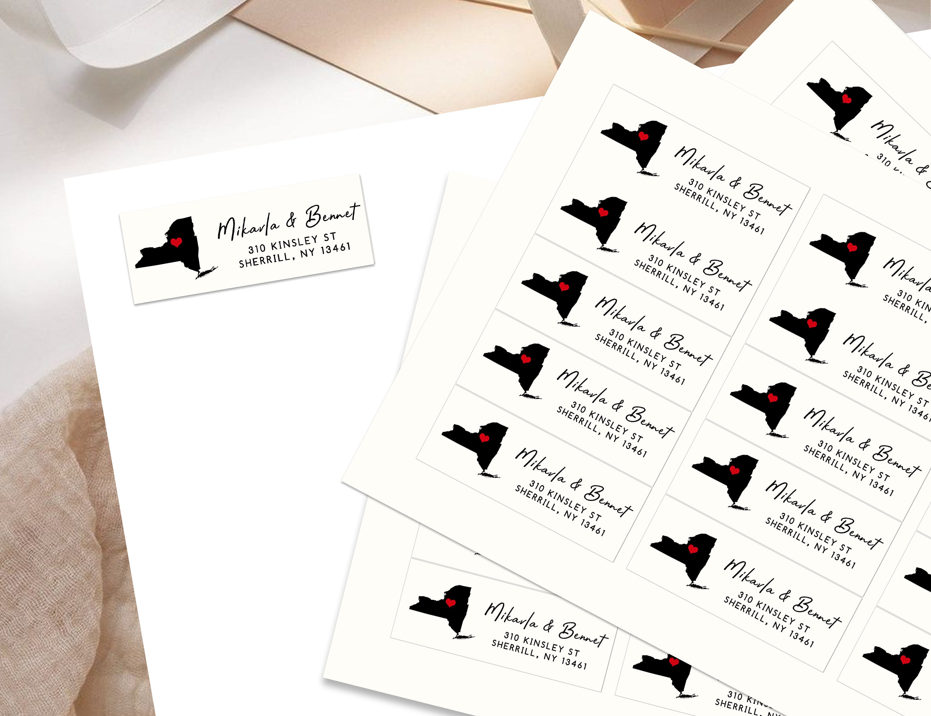 New Home Return Address Labels/usa Map Custom Personalized Heart Print ...