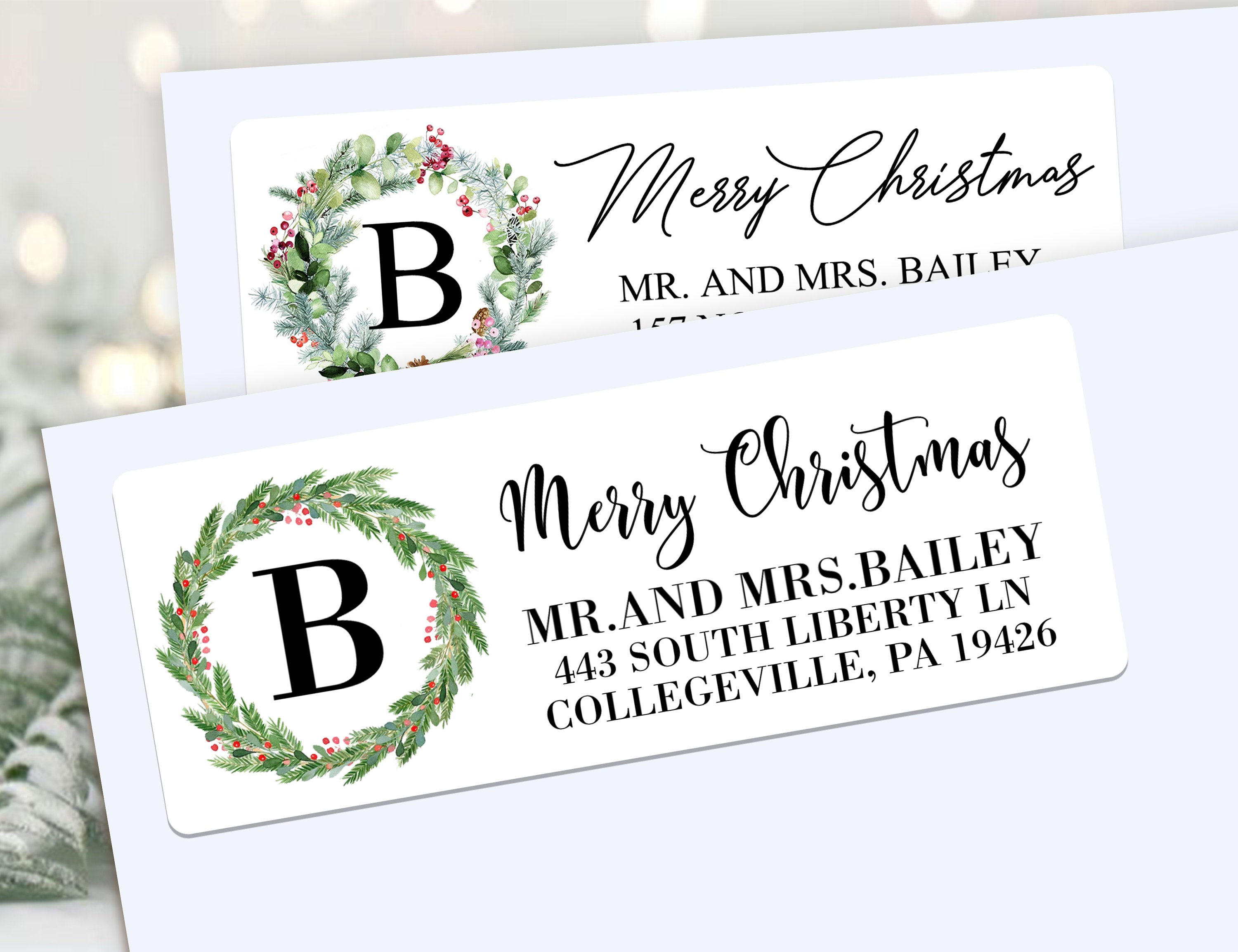 Christmas Wreath Return Address Labels Personalized Christmas Address ...