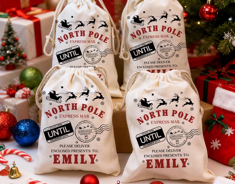 North Pole Santa Sack/custom Large Santa Sack/drawstring Christmas ...