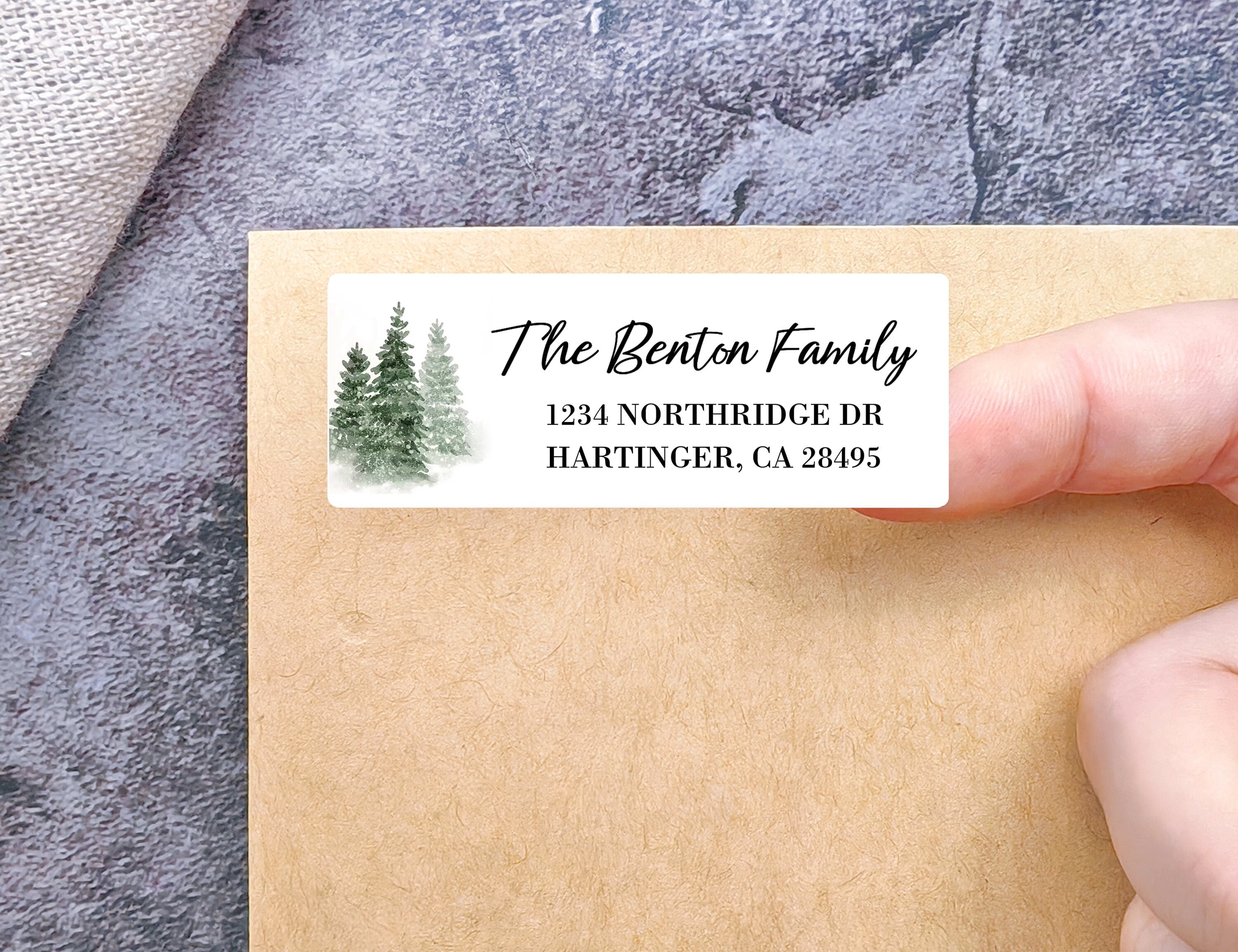 Watercolor Pine Trees Family Name Return Address Label/personalized ...