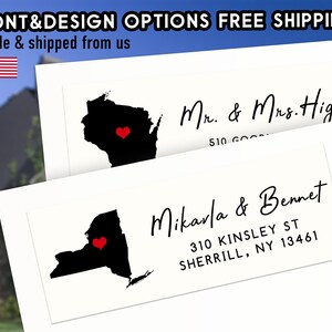 New Home Return Address Labels/usa Map Custom Personalized Heart Print ...