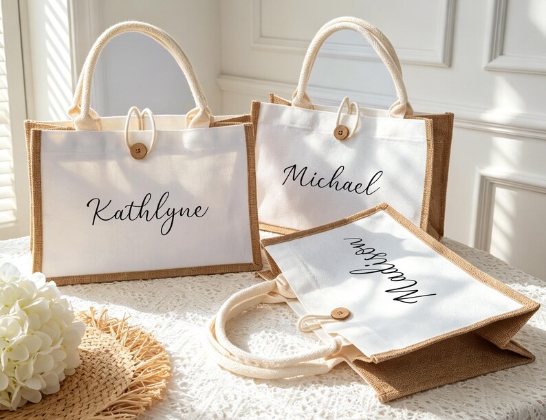 Personalized Bride Bridesmaid Bags, Burlap Tote Bags, Bachelorette ...