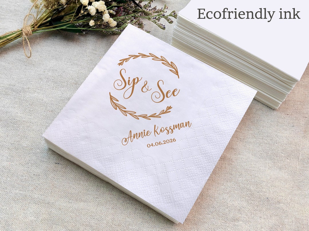 Personalized Baby Shower Napkin, Sip and See Party, Custom Printed ...
